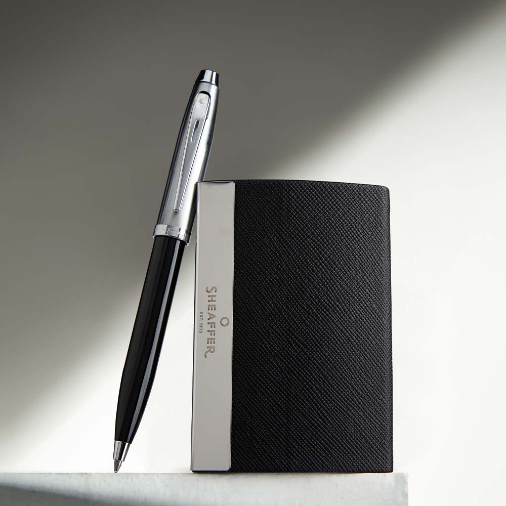 Sheaffer 100 Black Chrome Cap Ballpoint - Business Card Holder G9313