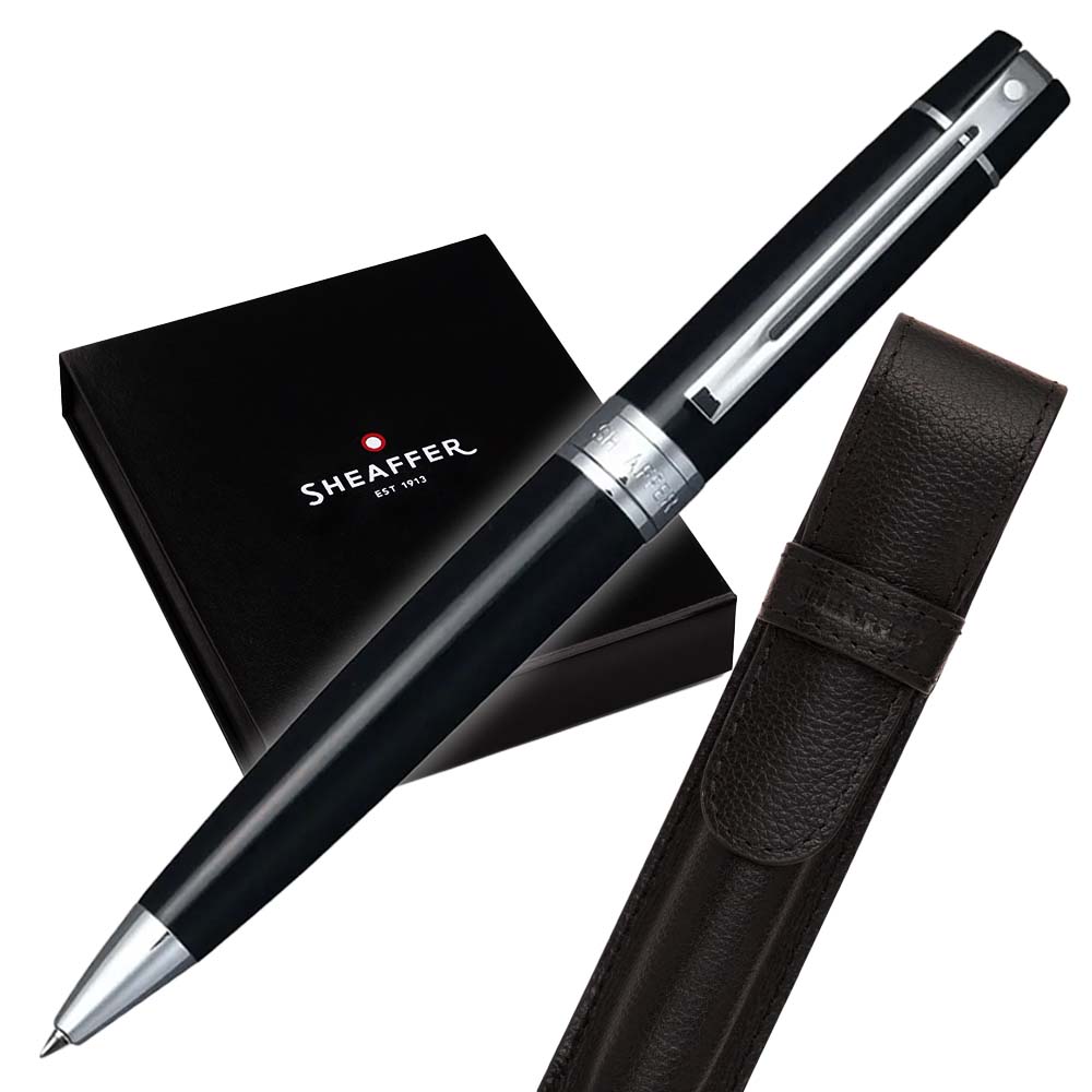 Sheaffer 300 Glossy Black CT Ballpoint w pen pouch